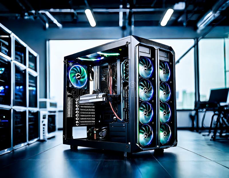 High-tech Custom Gaming PC with Multiple Fans for Cooling the CPU. AI ...