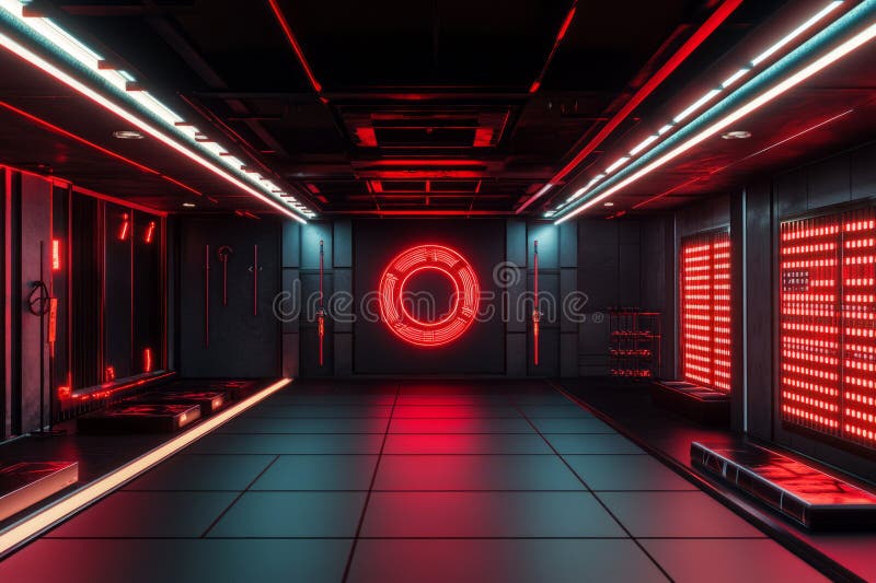 A High-tech Cyber Dojo 3D Background Room with Interactive Training ...