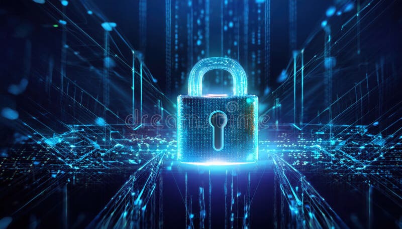 High-tech Cyber Lock Illuminated in Dark Room with Matrix Design ...