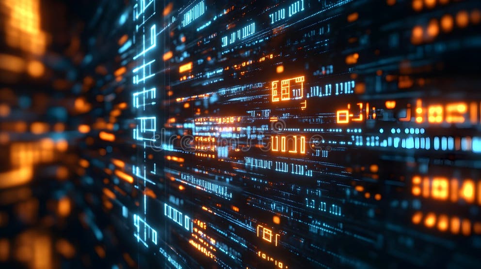 High-Tech Cyber Network with Neon Grid and Data Processing Layout in a ...