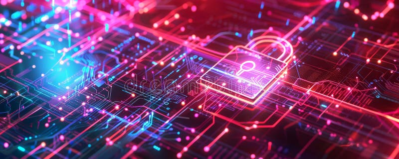 High-tech Cyber Security Background with a Glowing Lock Icon ...
