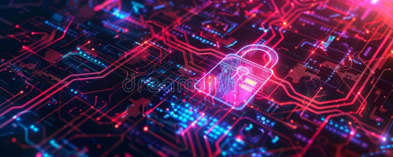 High-tech Cyber Security Background with a Glowing Lock Icon ...