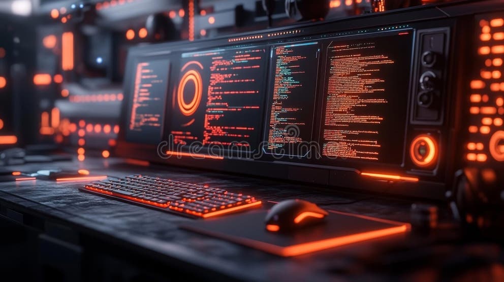 High-Tech Cyber Security Operations Center with Multiple Screens Stock ...