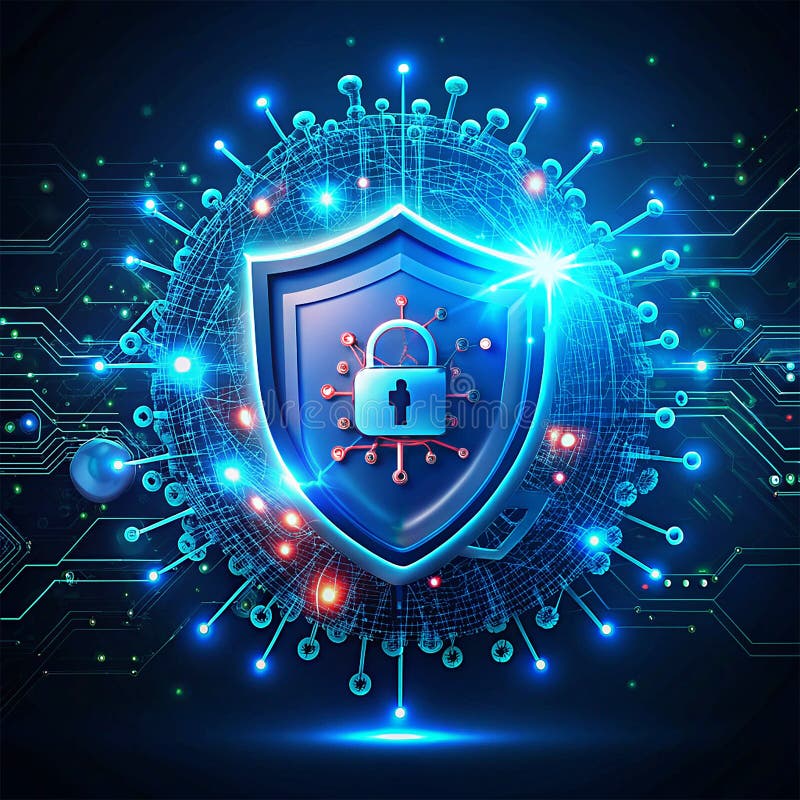 High-Tech Cybersecurity Shield with Virus Protection Stock Illustration ...
