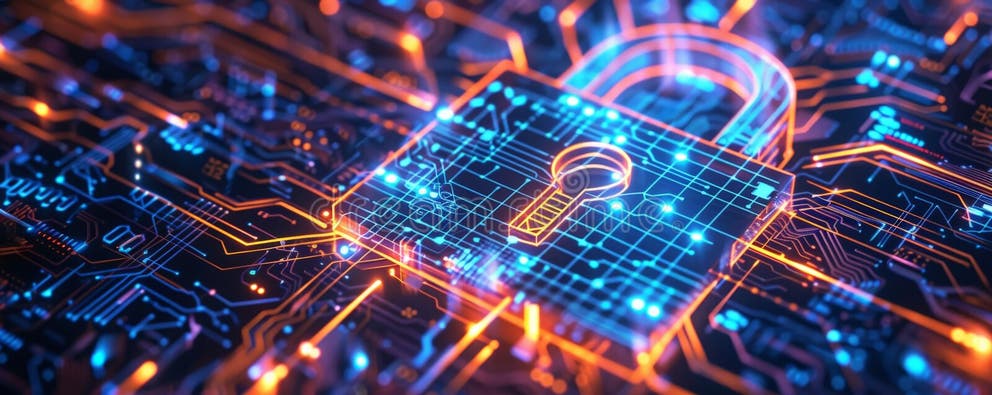 High-tech Cyber Security Theme with a Glowing Padlock, Circuit Patterns ...
