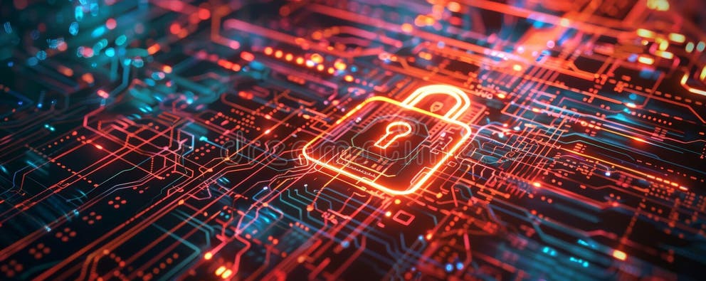 High-tech Cyber Security Theme with a Glowing Padlock, Circuit Patterns ...