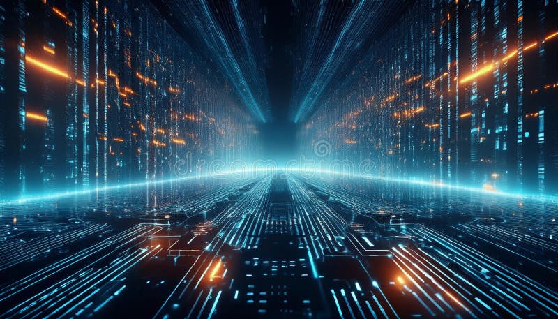 High Tech Cyber Space Binary Codes Background with Lights Stock ...