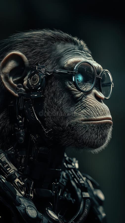 High-Tech Cybernetic Ape with Futuristic Glasses and Advanced ...