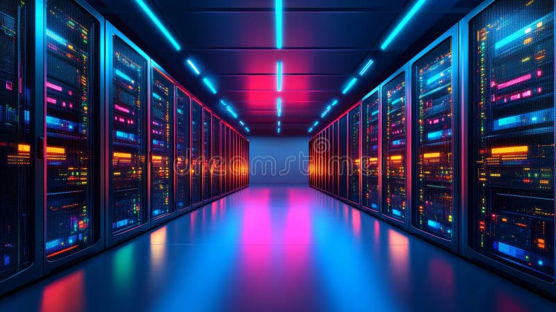 A High-tech Cyberpunk Industrial Storage Area Illuminated by Neon ...