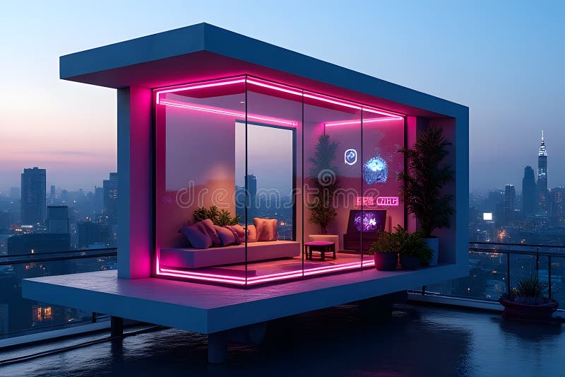 A High-tech Cyberpunk-inspired Tiny House Perched on a Rooftop in Tokyo Stock Illustration ...