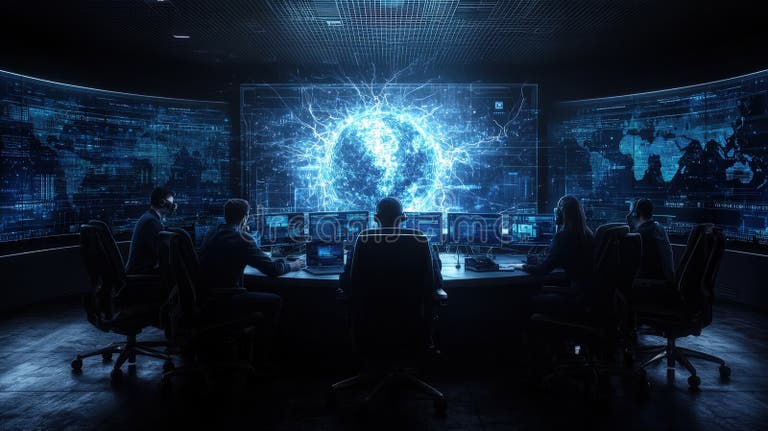 High-tech Cybersecurity Command Center Team Collaboration and Digital ...