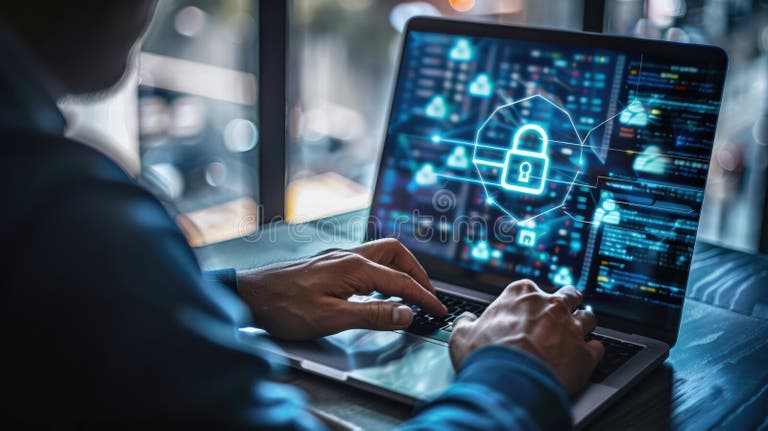 High-tech Cybersecurity Interface with Encrypted Data Protection. Stock ...