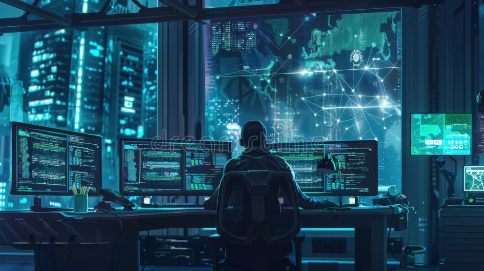 High-tech Cybersecurity Interface with Encrypted Data Protection. Stock ...