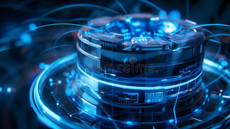 Futuristic Glowing Tech Device with Blue Lights Stock Image - Image of ...