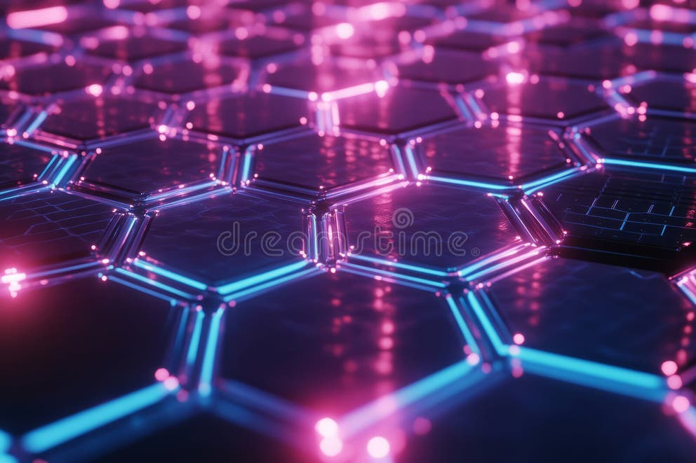 A High-tech 3D Abstract Background Displaying a Glowing Matrix of Interconnected Hexagonal Grids ...