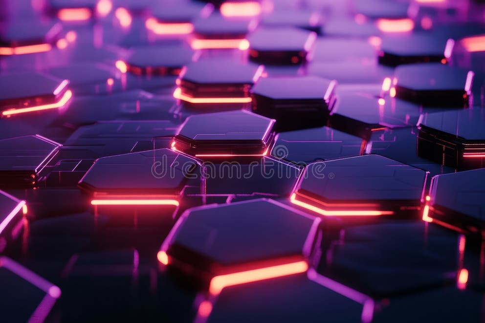 A High-tech 3D Abstract Background Displaying a Glowing Matrix of Interconnected Hexagonal Grids ...