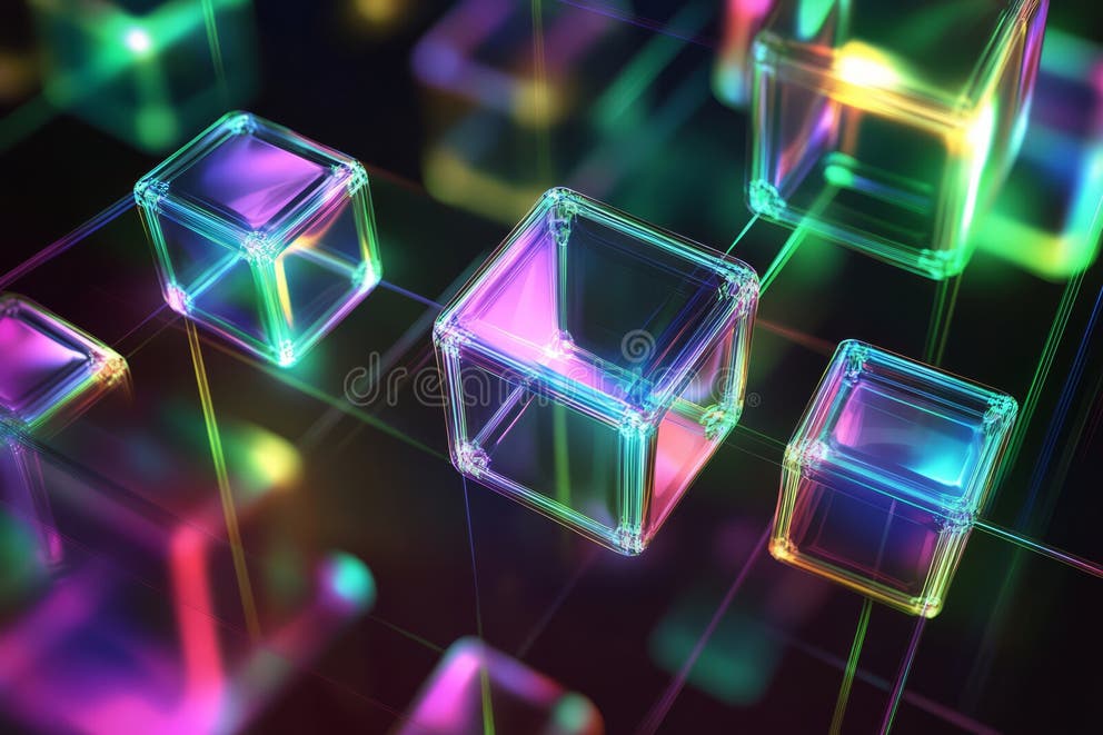 A High-tech 3D Abstract Background Featuring a Complex Array of Floating, Rotating Holographic ...