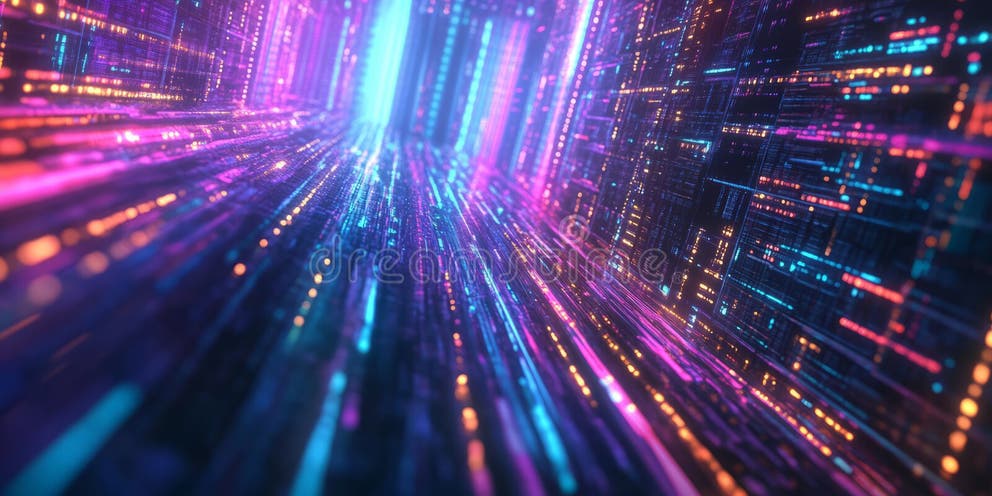 A High-tech 3D Abstract Background Featuring a Matrix of Glowing Data ...