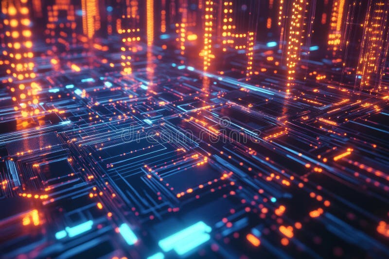 A High-tech 3D Abstract Background Featuring a Vast Matrix of Luminous, Floating Data Streams ...