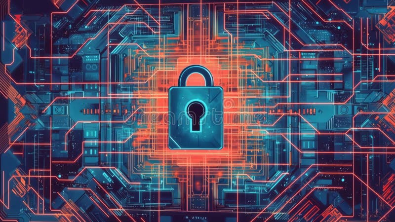 Futuristic Digital Padlock on Circuit Board Representing Data ...
