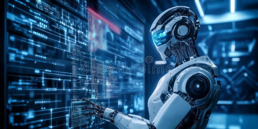 A High-tech 3D Background Displaying an Advanced Robotic Interface with ...