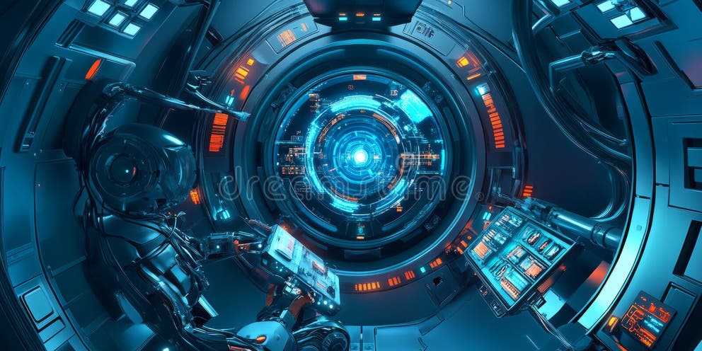 A High-tech 3D Background Displaying an Advanced Robotic Interface with ...