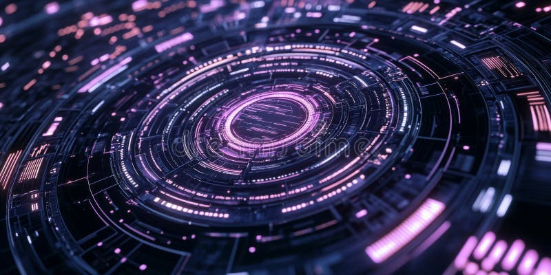 A High-tech 3D Background Displaying a Massive Circular Interface ...