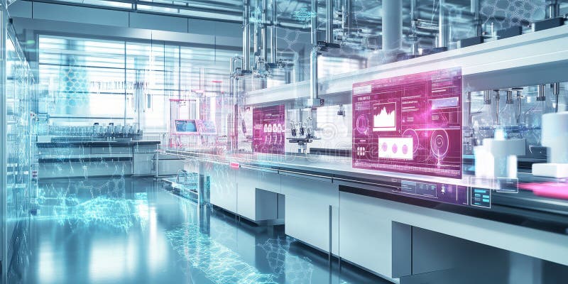A High-tech 3D Background Displaying an Ultra-modern Laboratory with ...