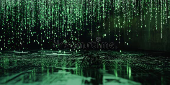 A High-tech 3D Background Featuring a Digital Rain of Cascading Green ...