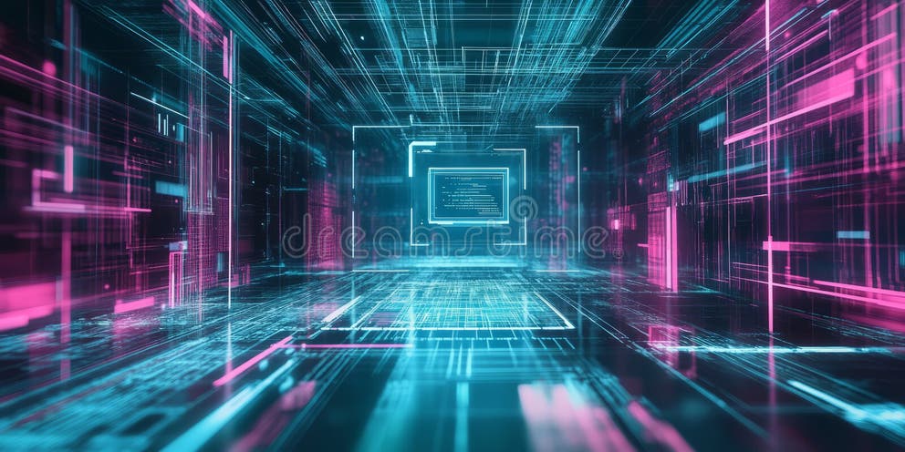 A High-tech 3D Background Featuring a Floating Holographic Interface ...