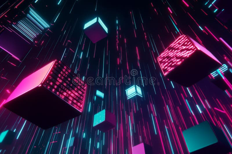 A High-tech 3D Background Featuring Floating Speaker Cubes Emitting ...
