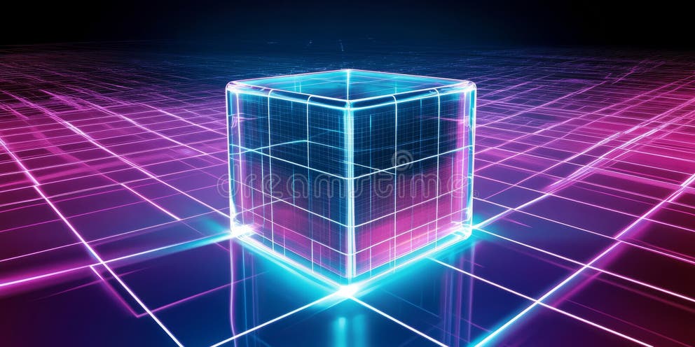 A High-tech 3D Background Featuring a Transparent Data Cube Floating ...