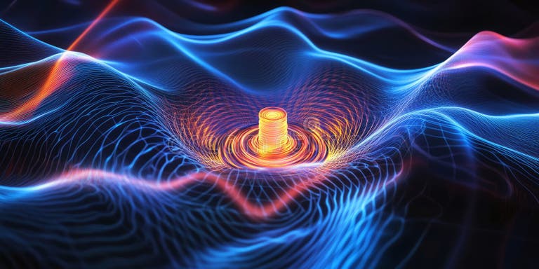 A High-tech 3D Background Showcasing a Floating Data Core, Pulsating ...