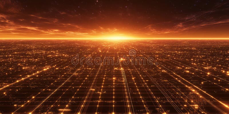 A High-tech 3D Background Showcasing a Massive Digital Grid Extending ...
