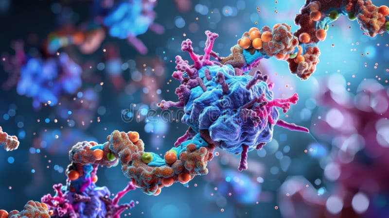 High-tech 3D Enzyme Protein Bond Visualization, Glowing Vibrant ...