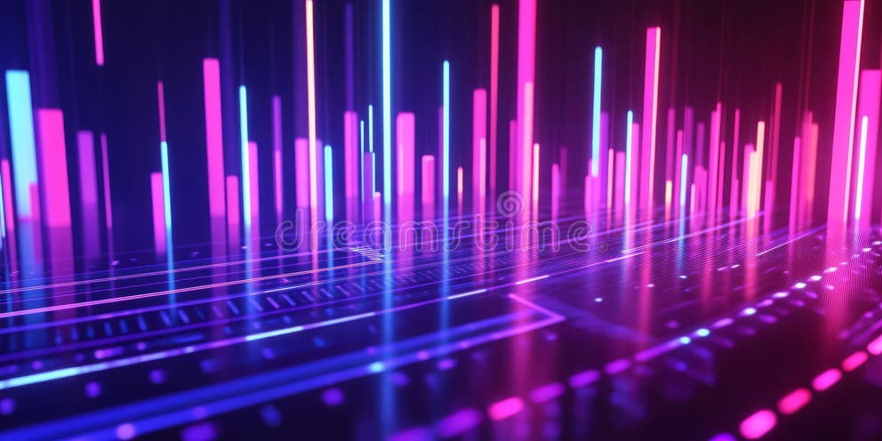 A High-tech 3D Music Background Displaying an Endless Wave of Glowing ...