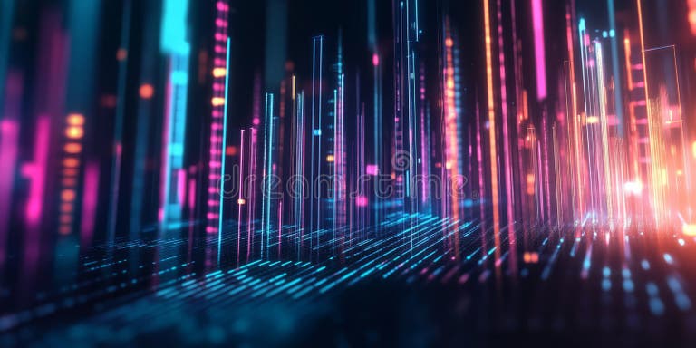 A High-tech 3D Music Background Displaying an Endless Wave of Glowing ...