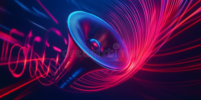 A High-tech 3D Music Background Featuring a Glowing, Levitating Speaker ...