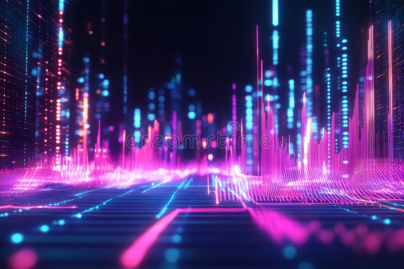 A High-tech 3D Music Background with Floating, Glowing Sound Waveforms ...