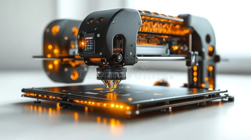 High-tech 3D Printer in Action with Glowing Orange Lights Stock ...