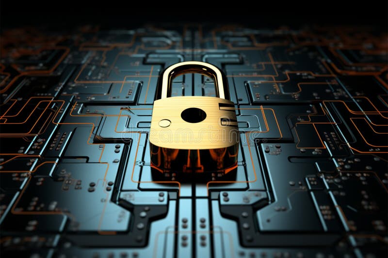High Tech 3D Rendering Metal Lock on a Digital Concept Backdrop Stock ...