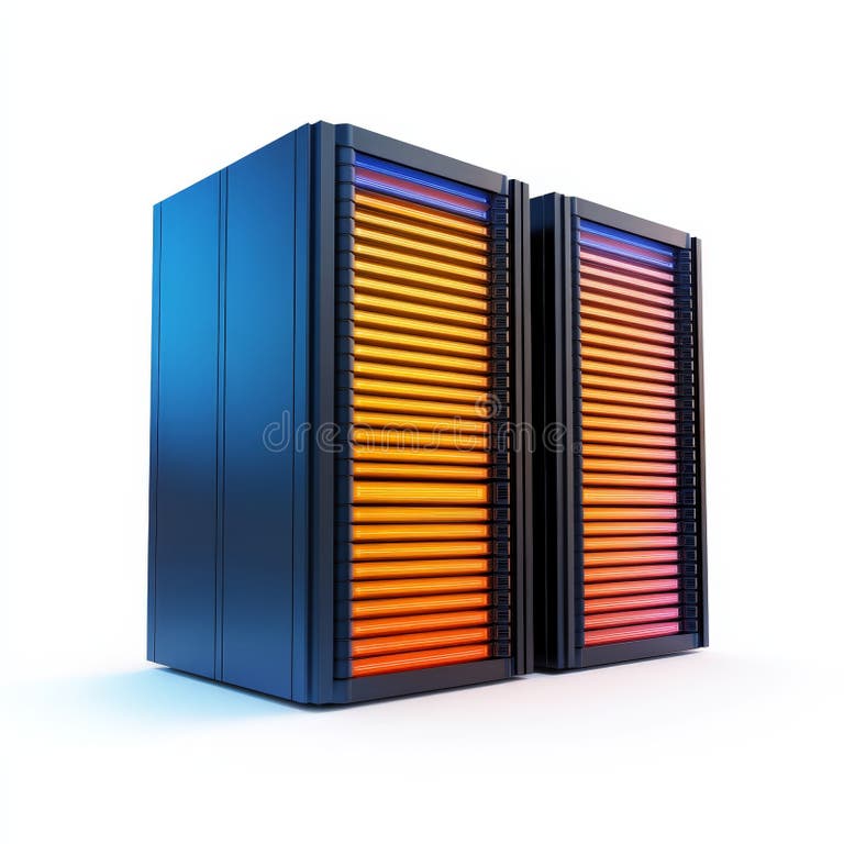 High Tech 3D Server Racks Blue Orange Highlights Representing Advanced ...