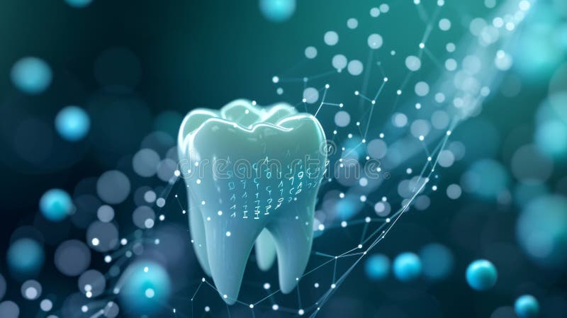 High-Tech 3D Tooth Render with Molecular Network Stock Illustration ...