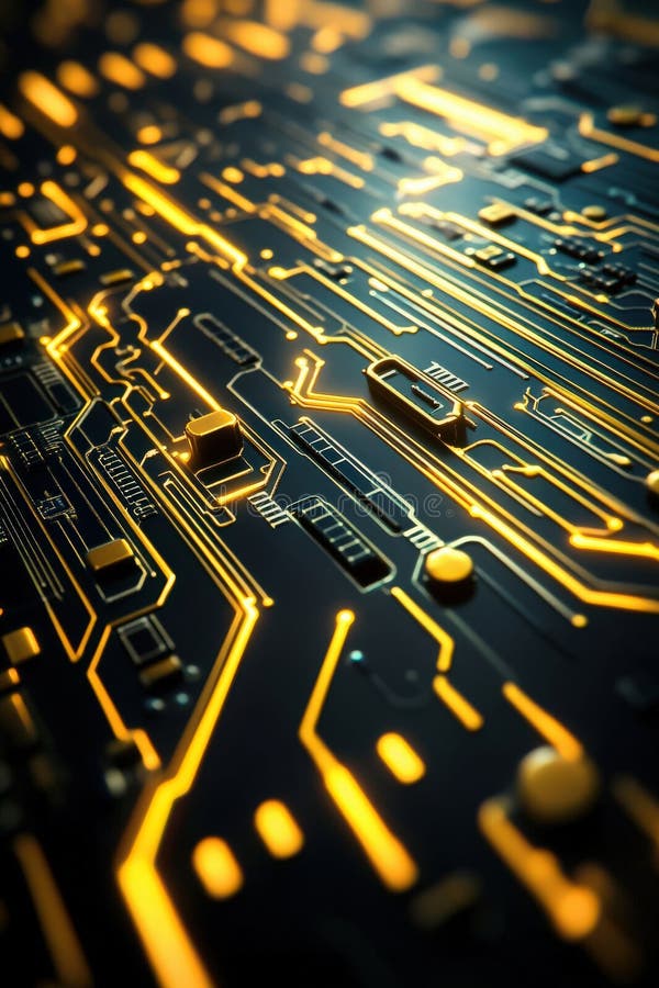 High-Tech Dark Green Circuit Board with Golden Edges - Symmetrical ...