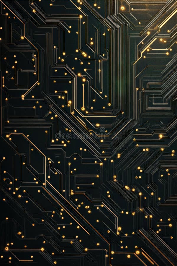 High-Tech Dark Green Circuit Board with Golden Edges - Symmetrical ...
