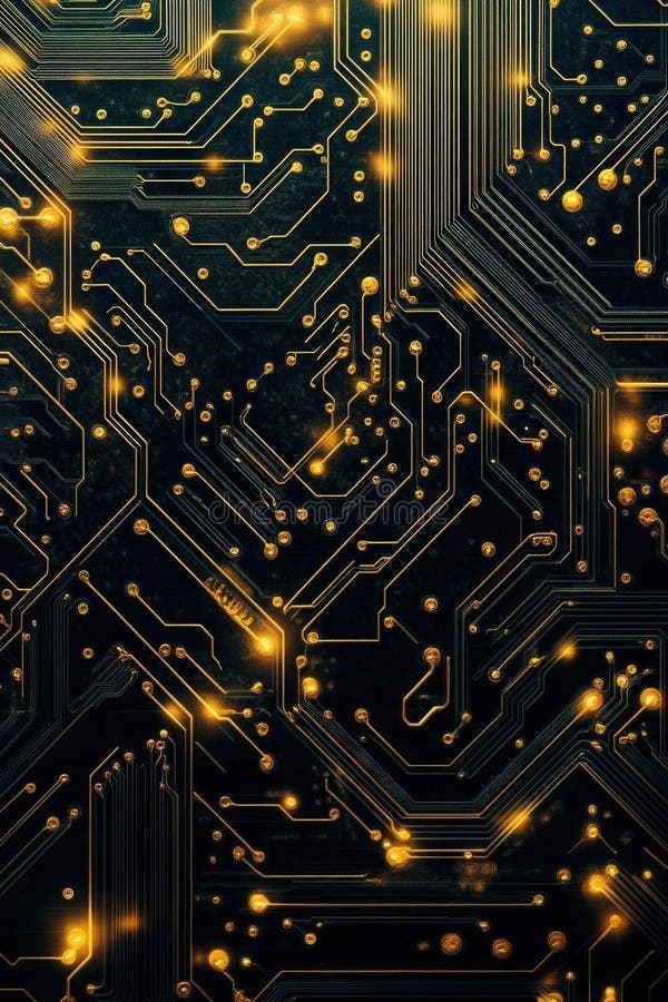 High-Tech Dark Green Circuit Board with Golden Edges - Symmetrical ...