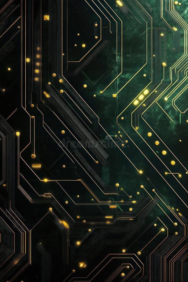 High-Tech Dark Green Circuit Board with Golden Edges - Symmetrical ...