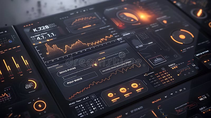 A High-tech Dashboard with Glowing Red and Orange Analytics and ...
