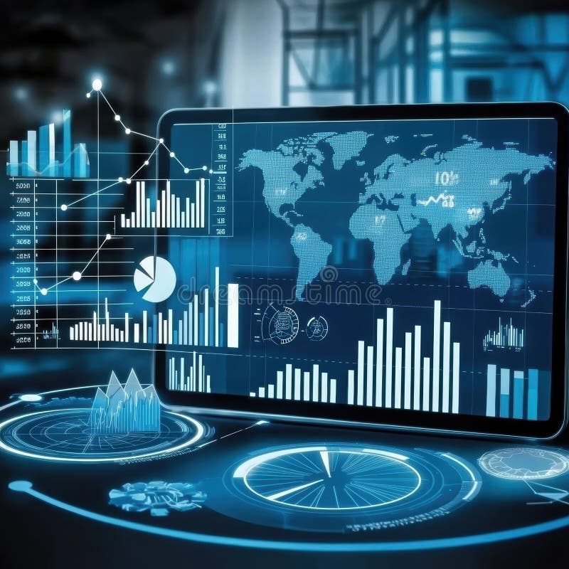 High-Tech Data Analysis with Global Charts and Graphs Displayed Stock Photo - Image of insight ...