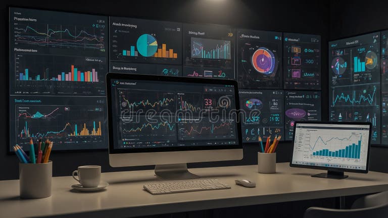 High-Tech Data Analysis Workstation Stock Illustration - Illustration ...